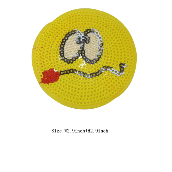 Custom Wear a Sad Face Emoji Motif Sequin Embroidery patch,Embroidery patch